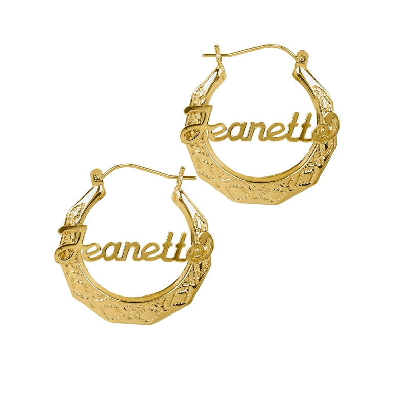 Jay Aimee Designs Personalized Sandwich Hoop Earrings with Script Polished Name Women s Size One size Gold