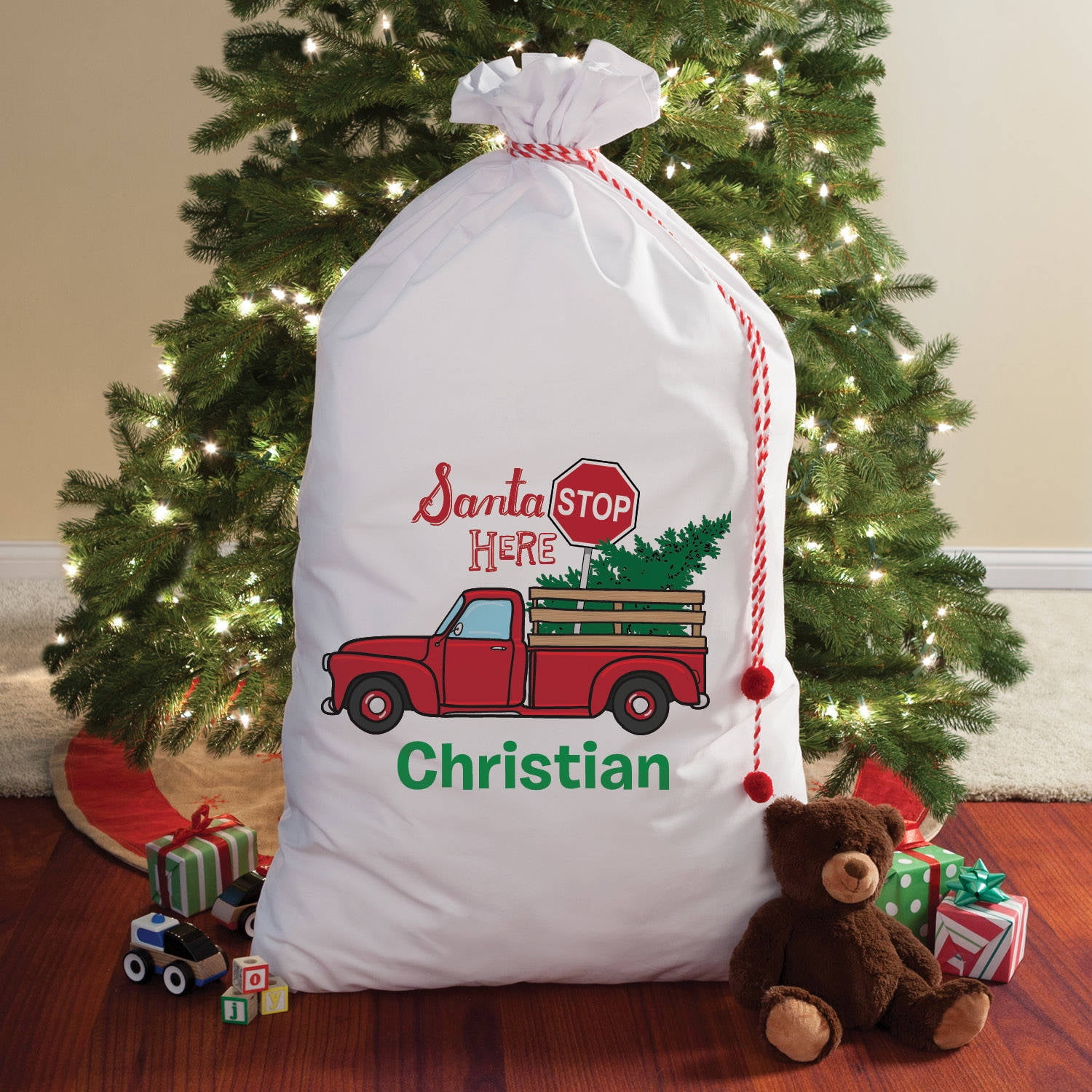 Personalized Santa Stop Here Santa Sack, 2 Sizes To Choose From ...