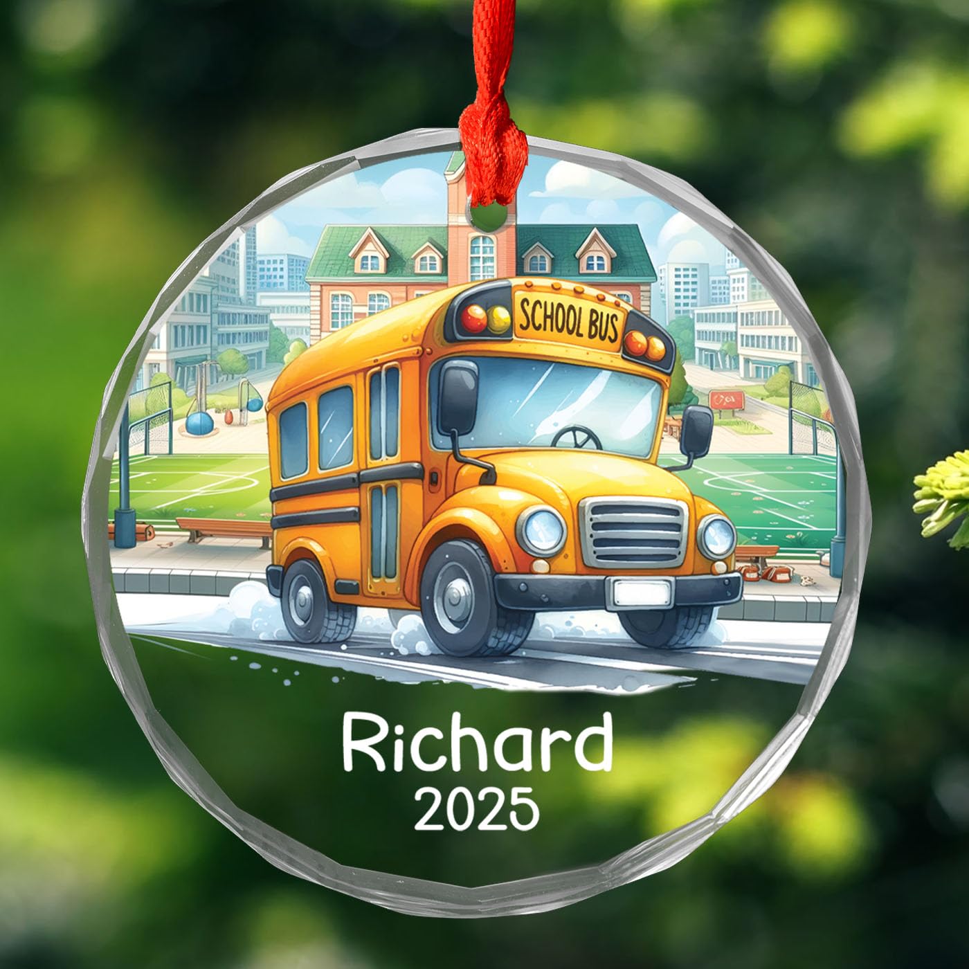 Personalized School Bus Glass Christmas Ornament 2025, School Bus Xmas ...