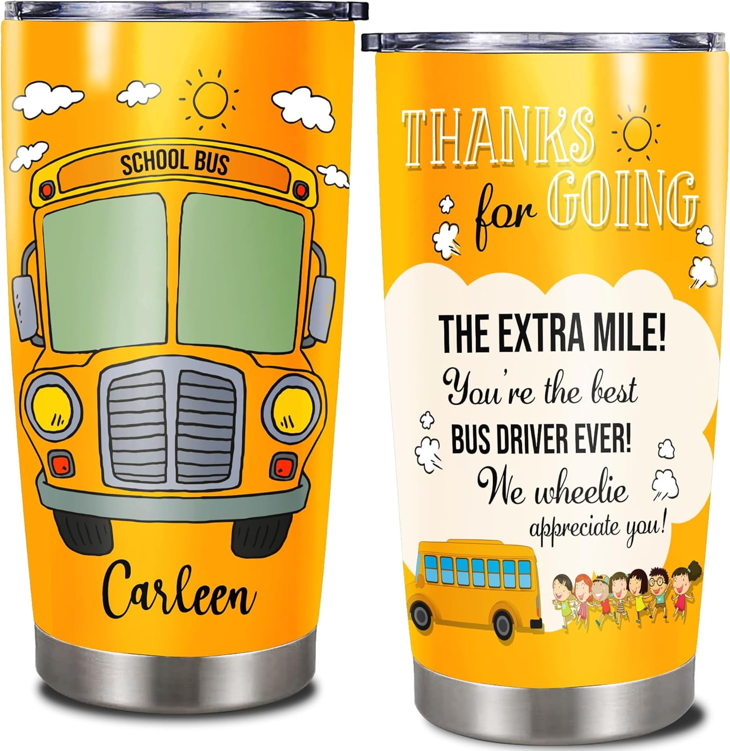 Personalized School Bus Tumbler Custom Name With Lid Bus Driver ...