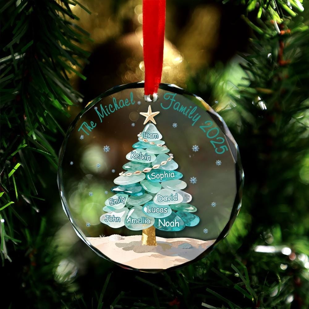 Personalized Sea-Glass-Style Family Tree Ornament - Holiday Family ...