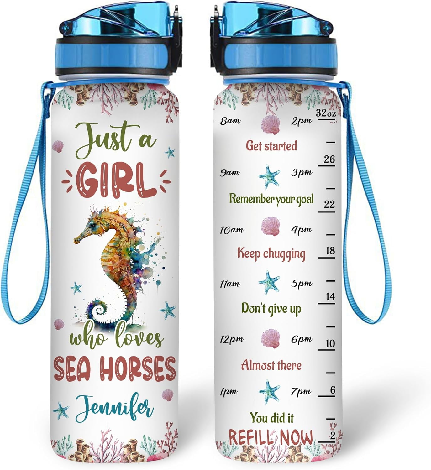 Personalized Sea Horse Lovers 32 Oz 1Liter Motivational Water Bottle ...