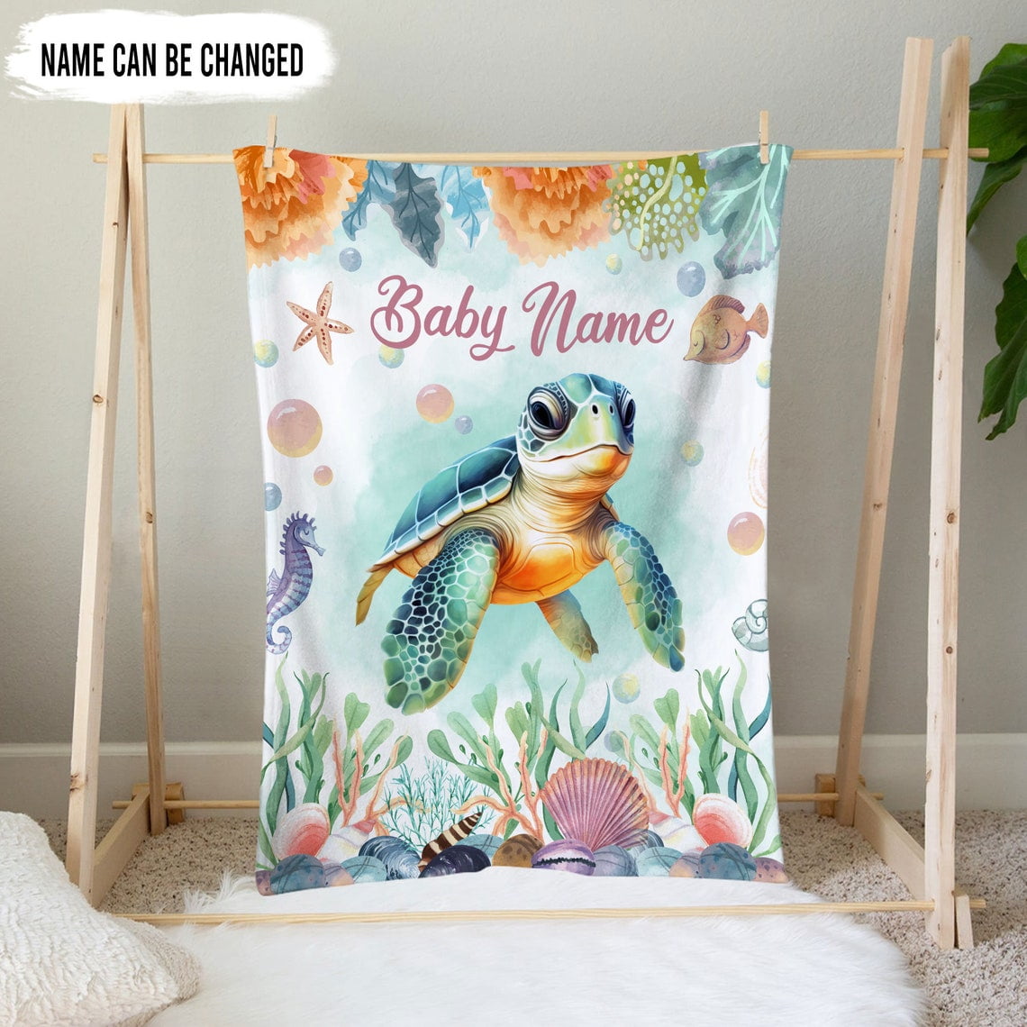 Personalized Sea Turtles Baby Blanket, Baby Blanket For Kids, Floral ...