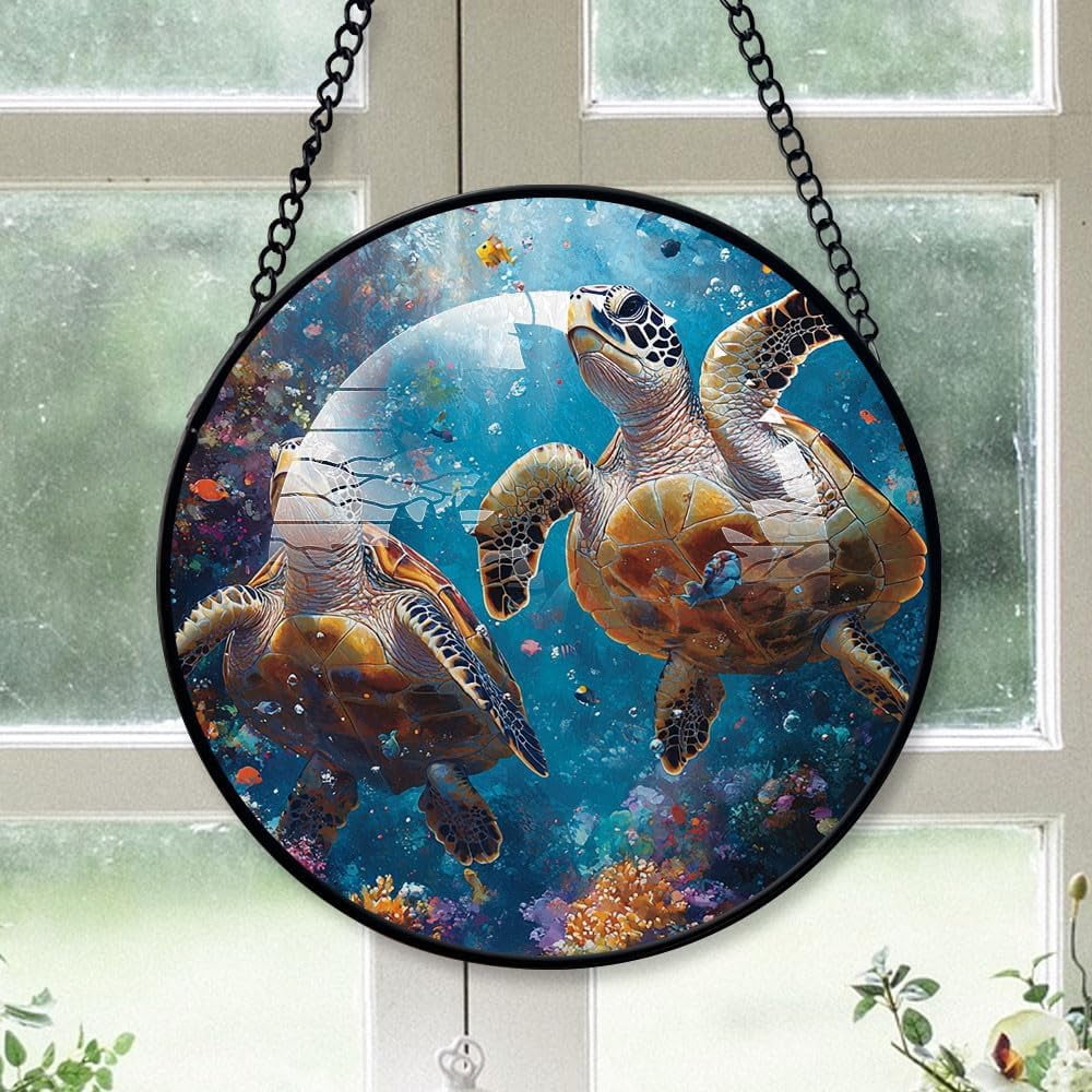 Personalized Sea Turtles Suncatcher Stained Glass, Sea Turtles Gifts ...