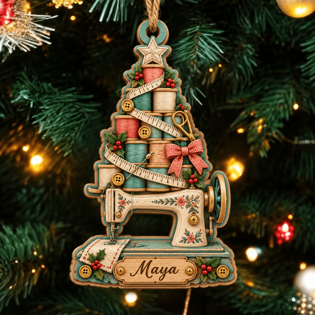 Personalized Sewing Christmas Tree Thread Spools Wooden Ornament ...