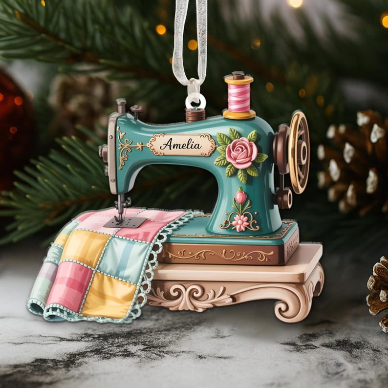 Personalized Sewing Machine Acrylic Ornament 2025, Custom Quilter ...