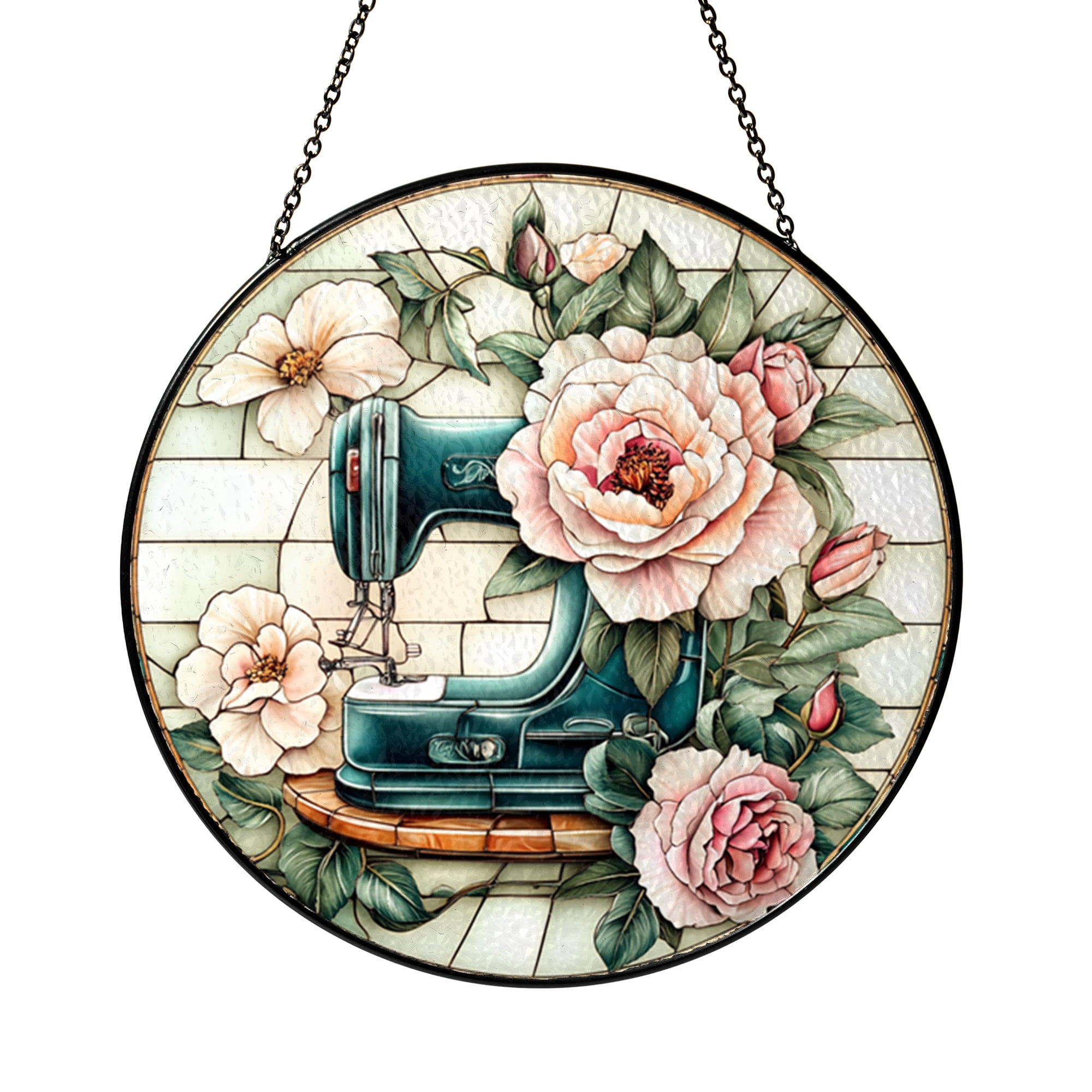 Personalized Sewing Machine Stained Glass Round Suncatcher – Wildflower ...