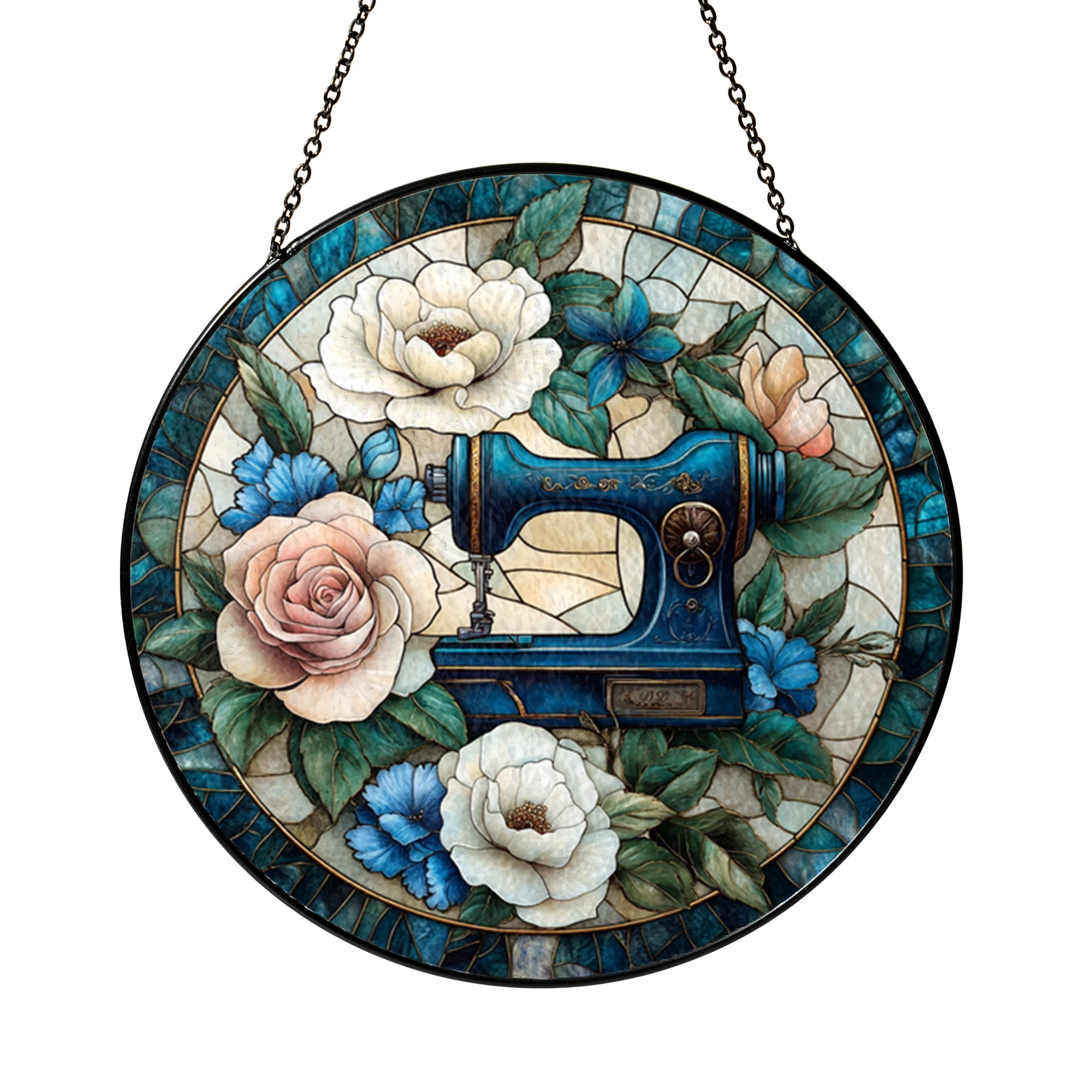 Personalized Sewing Machine Suncatcher, Wildflower Stained Glass Style ...