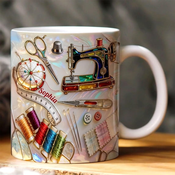 Personalized Sewing Mug, Love Sewing Stained Glass 3D Ceramic Coffee ...