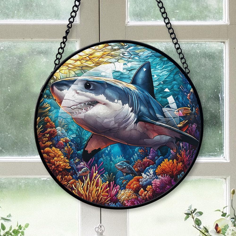 Personalized Shark Suncatcher Stained Glass, Shark Stained Glass Window ...