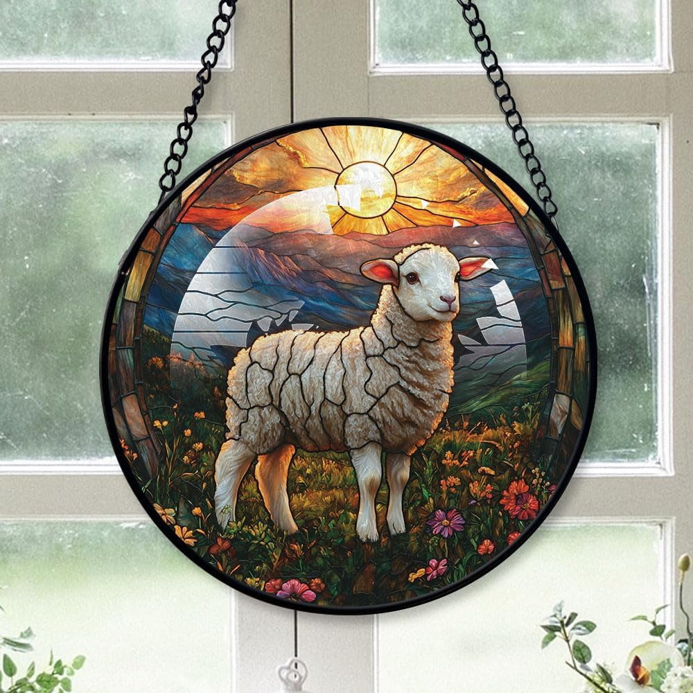Personalized Sheep Suncatcher Stained Glass, Sheep Stained Glass Window ...