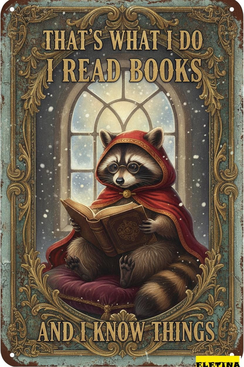 Personalized Sign for Man Cave Metal Raccoon What I Do Read Books And ...