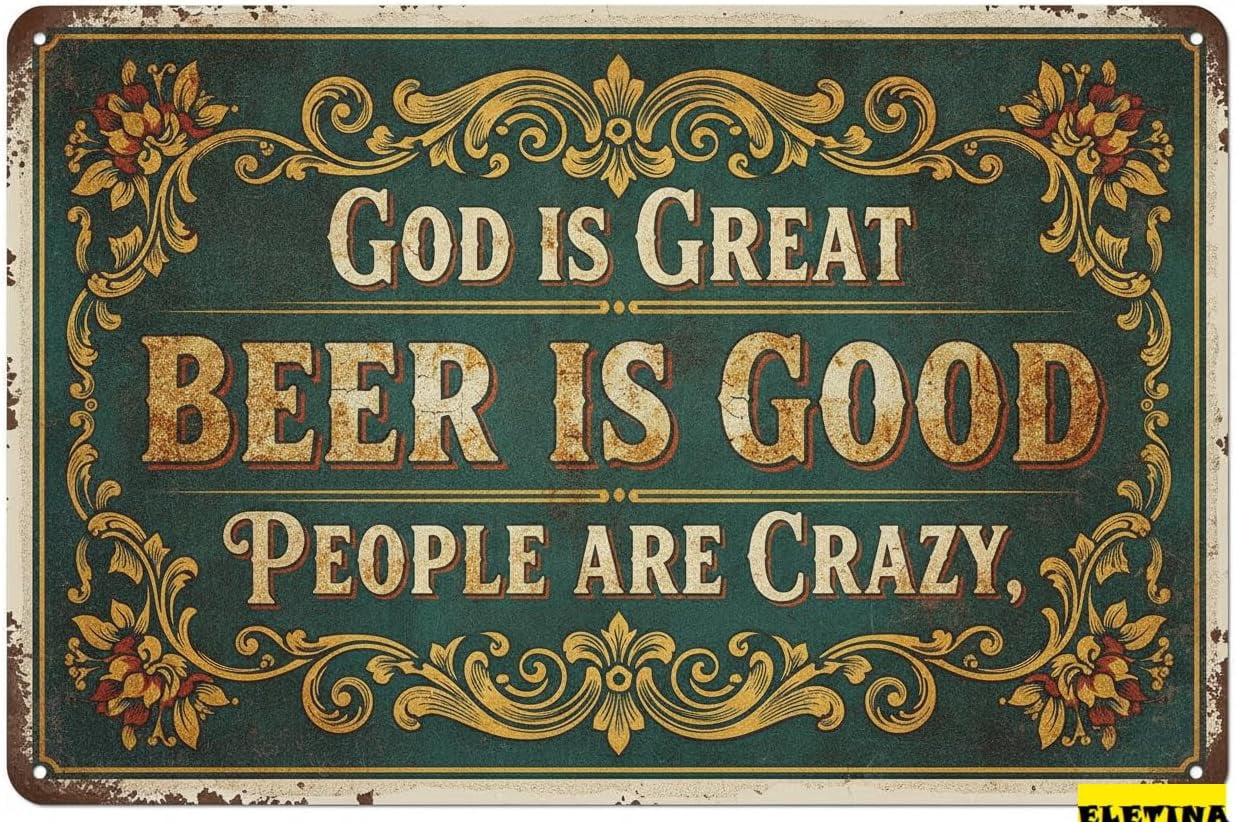 Personalized Sign for Man Cave God Is Great Tin Beer Good Bar Pub Funny ...