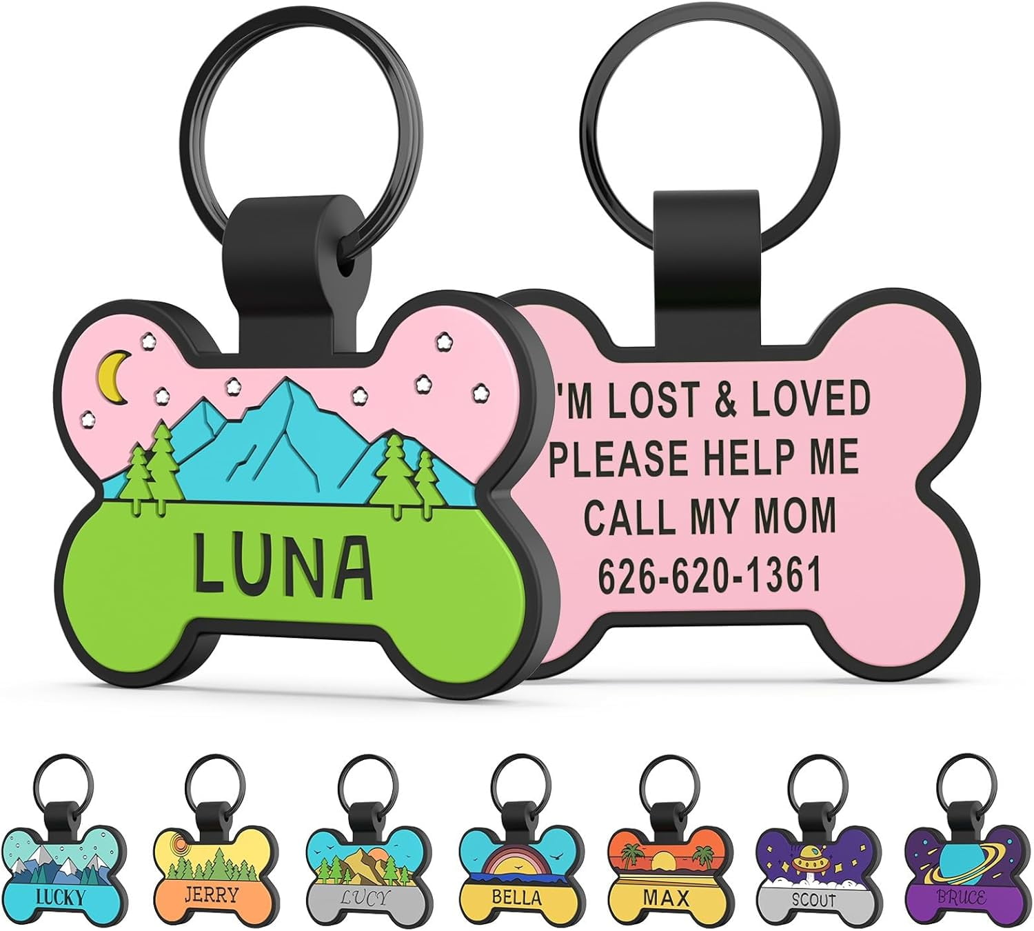Personalized Silicone Dog Tags Custom Engraved Name Double Sided Bone ...