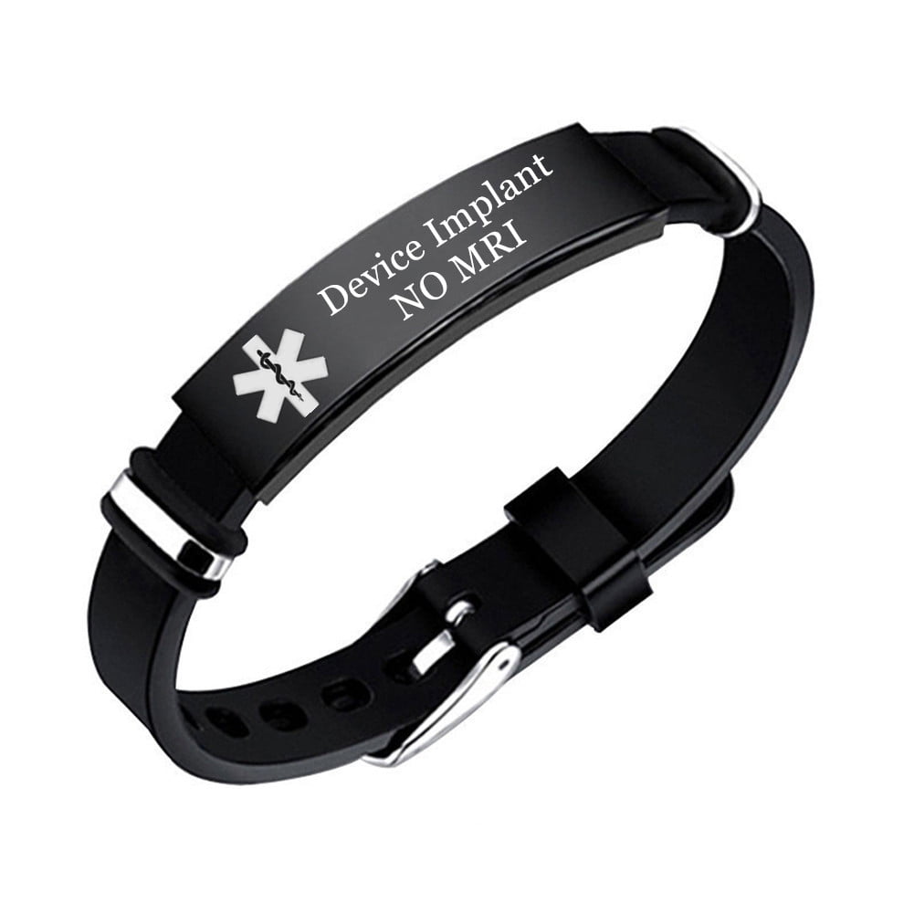 Personalized Silicone Medical Alert NO MRI Bracelet Adjustable Disease ...