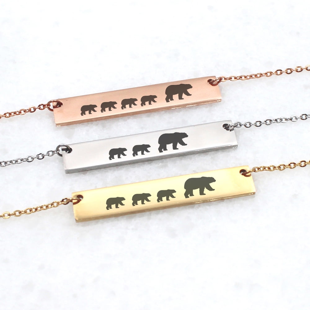 Personalized Silver Mama Bear Cubs Bar Necklace - Custom Gift for Mom ...