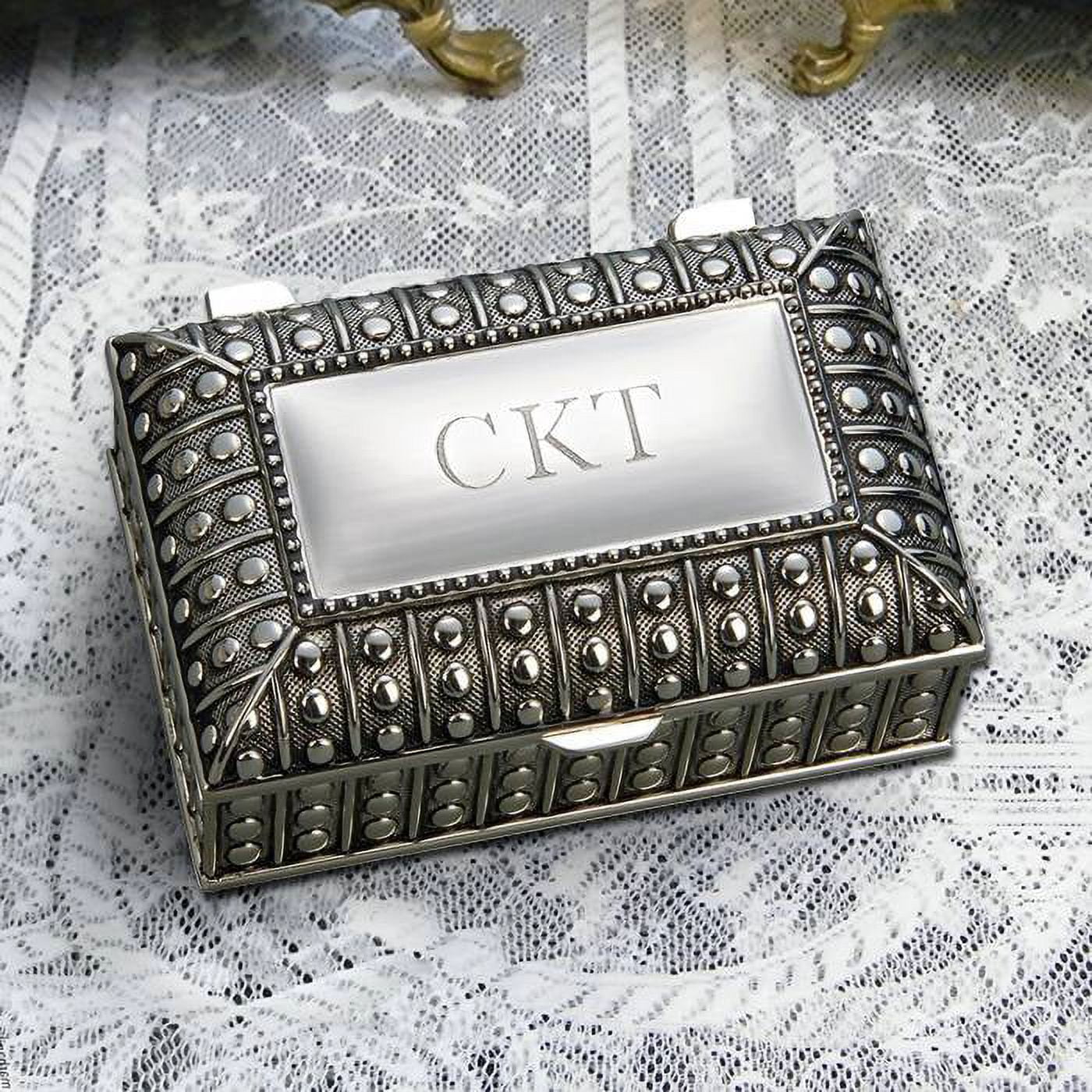 Personalized Silver Plated Rectangular Jewelry Box with Beaded Antique ...