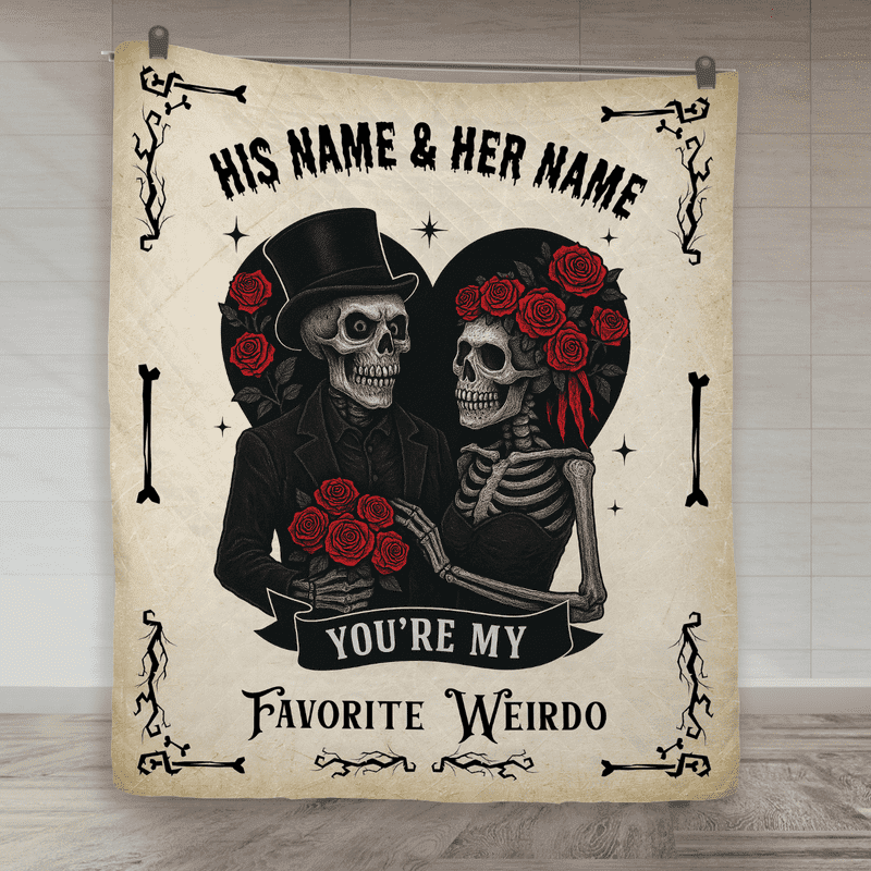 Personalized Skeleton Couple Floral Heart Quilt Blanket– Gothic Love ...