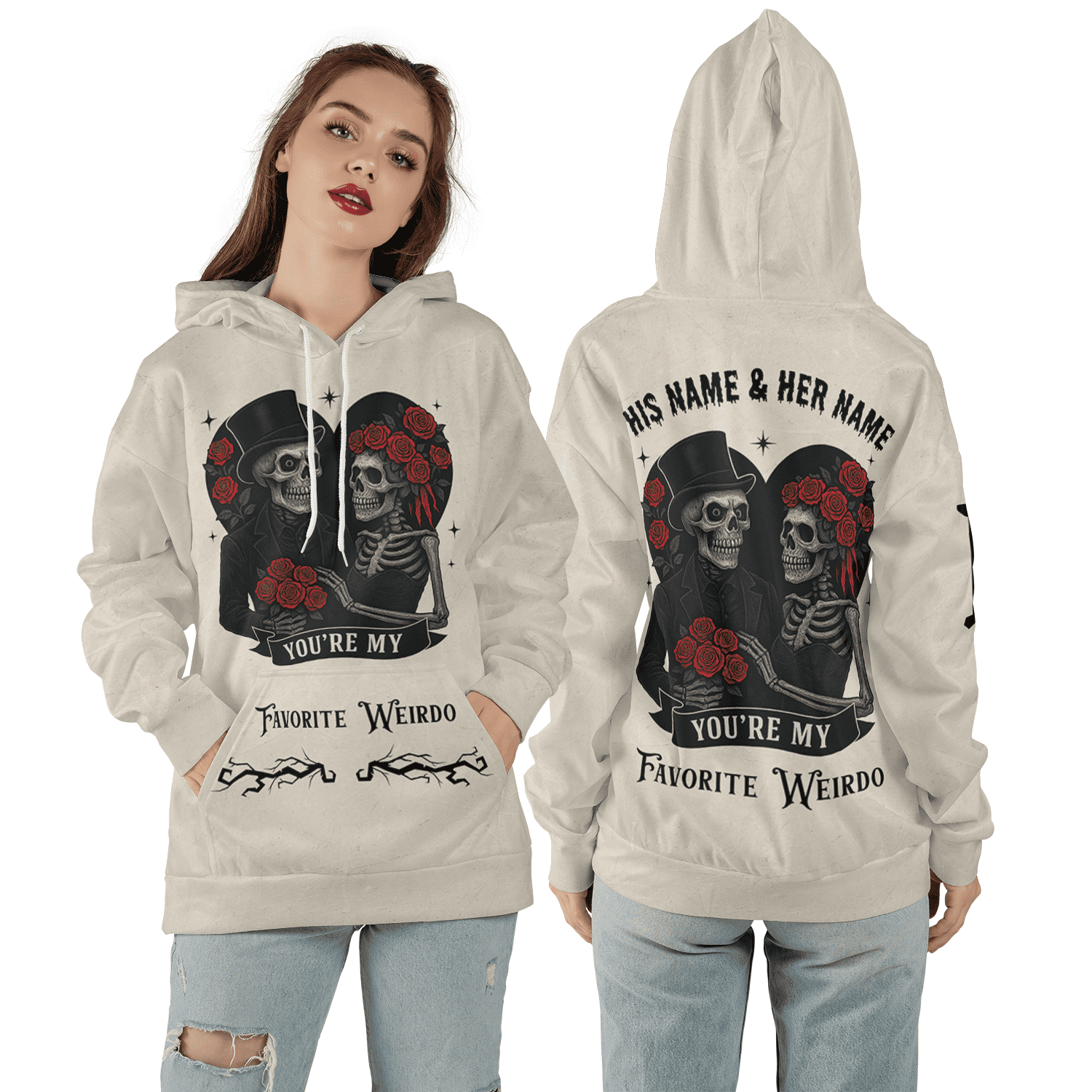 Personalized Skeleton Couple Rose 3D Hoodie, Favorite Weirdo Gothic ...