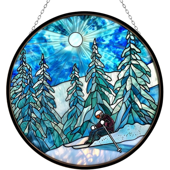 Personalized Skiing Stained Glass Window Hanging, Stained Glass Window ...