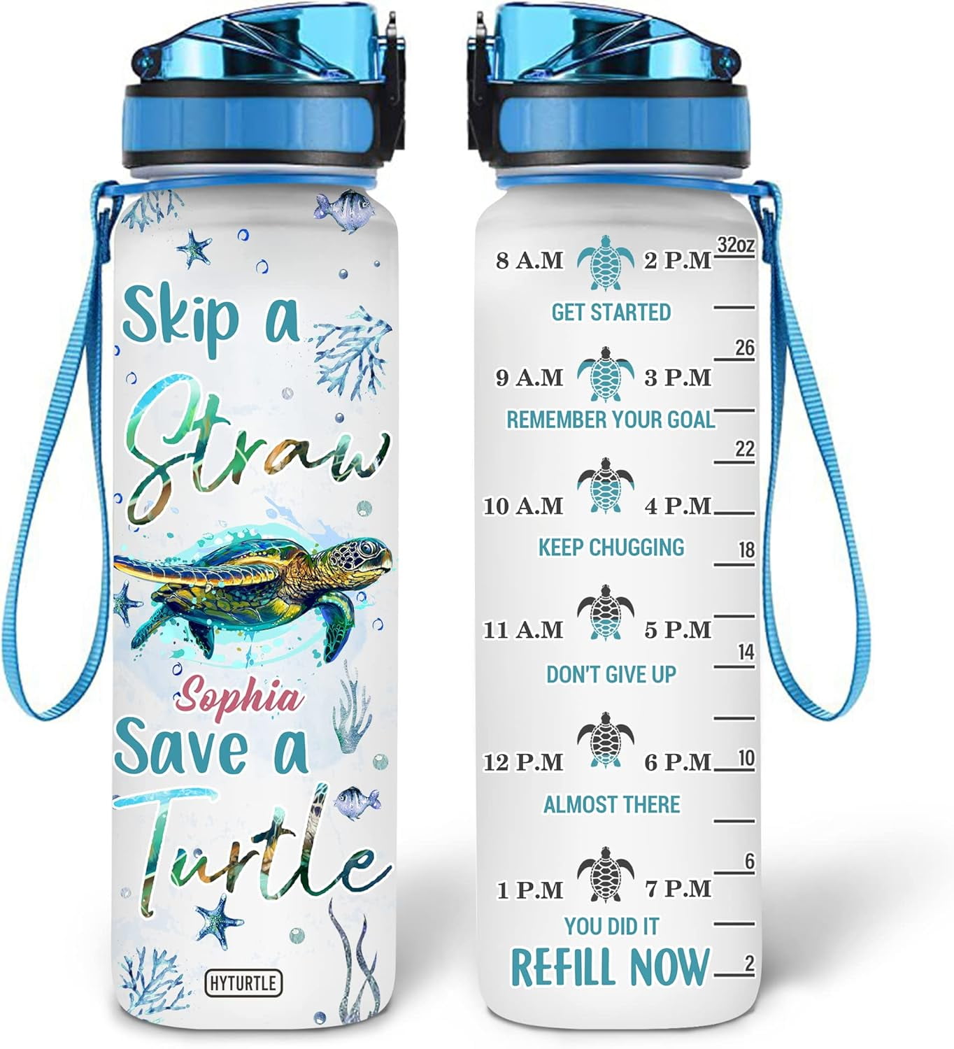 Personalized Skip A Straw Save A Turtle 32Oz 1Liter Motivational Water ...