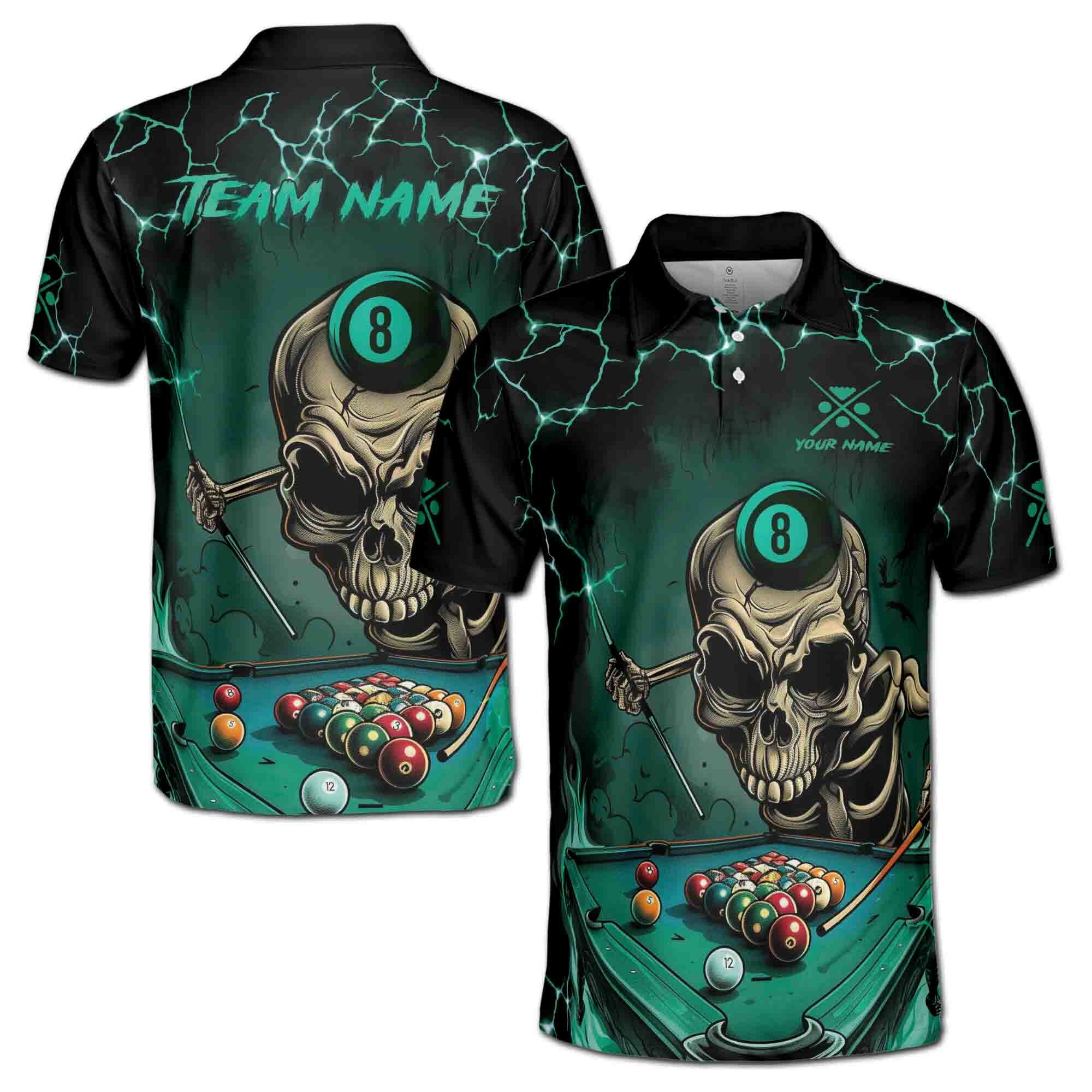 Personalized Skull Billiard Player Skull 8 Ball Billiard Men's Polo ...