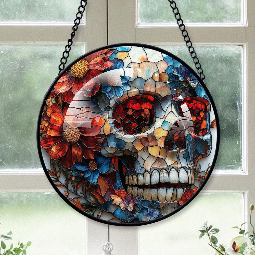 Personalized Skull Suncatcher Stained Glass, Skull Originally Designed ...