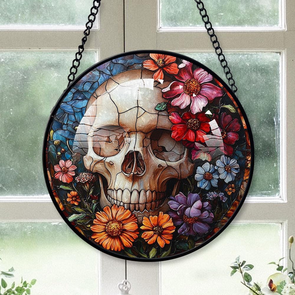 Personalized Skull Suncatcher Stained Glass Suncatchers, Skull Ornament ...