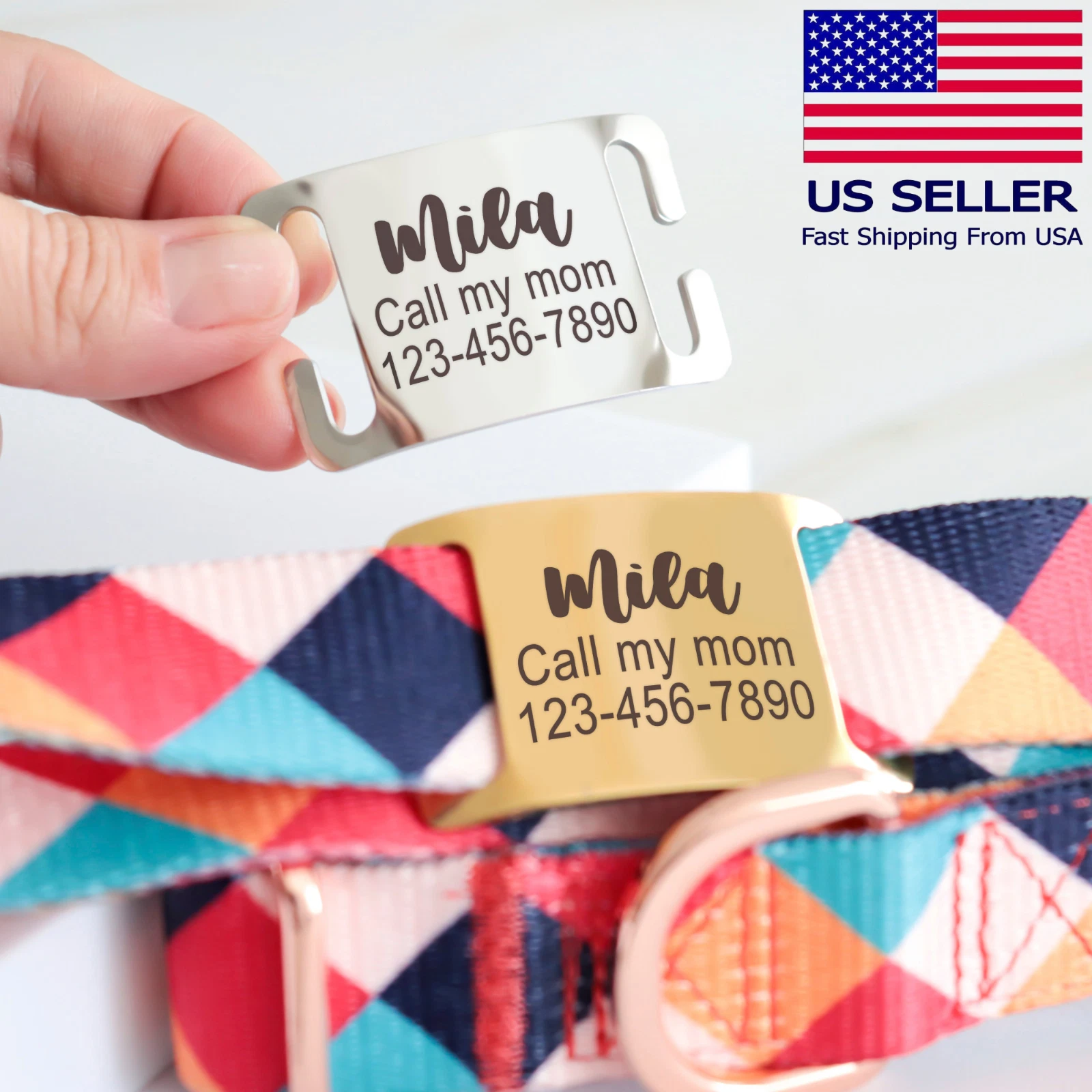 Personalized Slide On Silent Pets Name Id Tags For Dog Cat Martingale ...