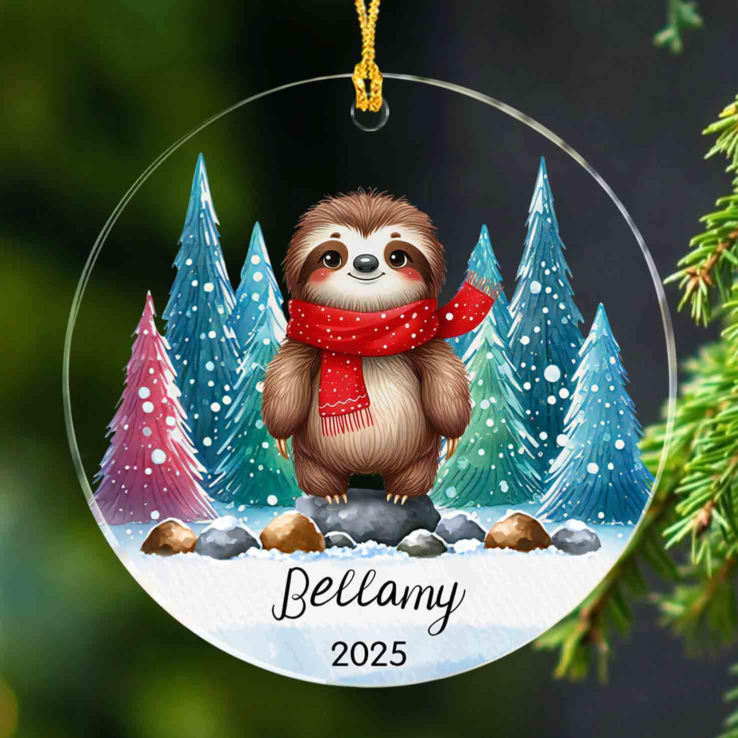 Personalized Sloth Christmas Tree Hanging Ornaments, Custom Sloth Lover ...
