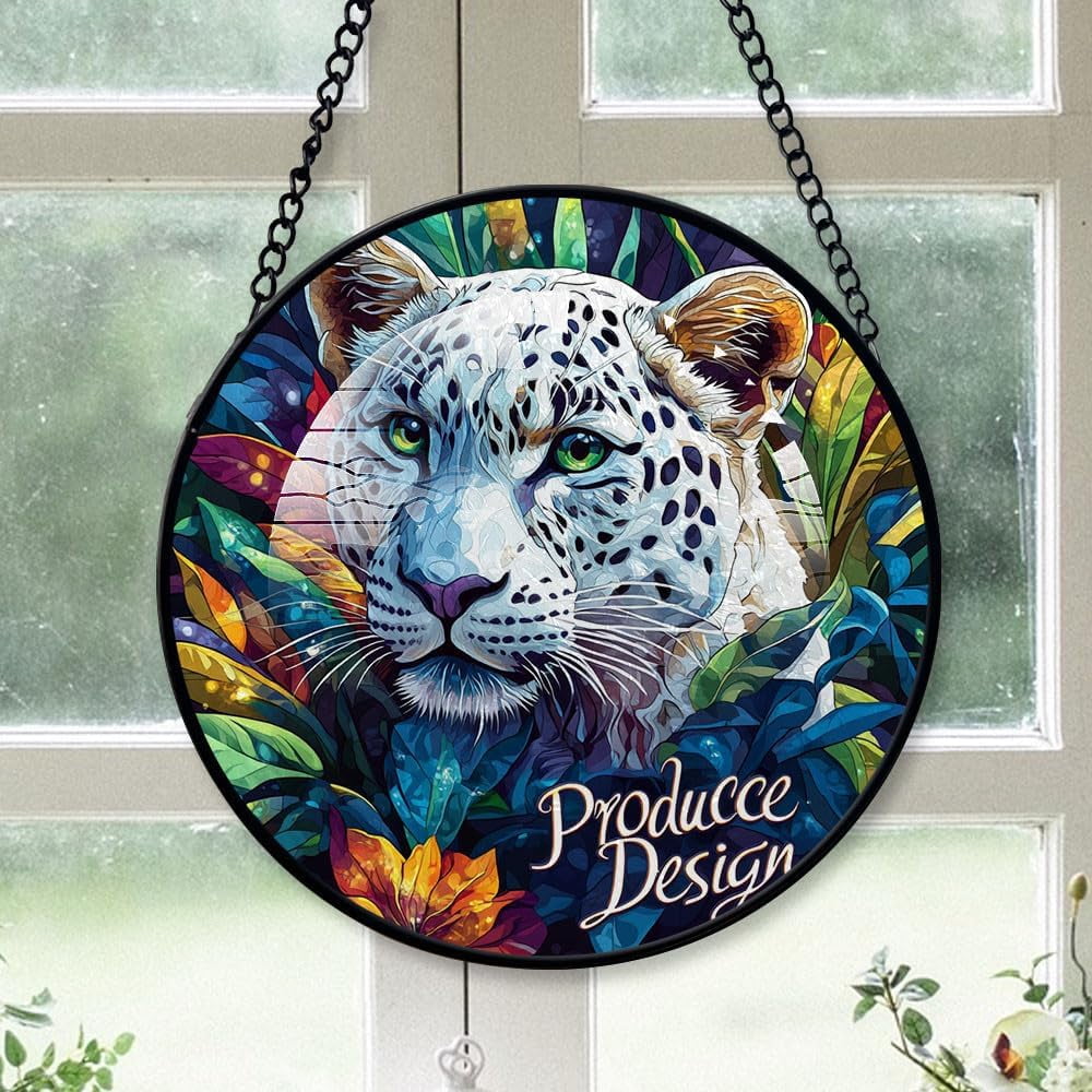 Personalized Snow Leopard Suncatcher Stained Glass, Snow Leopard ...