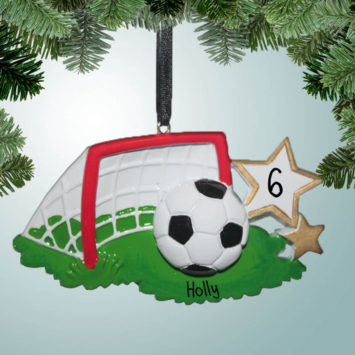 Personalized Soccer Ball in Front of Goal Christmas Ornament - Gifts ...