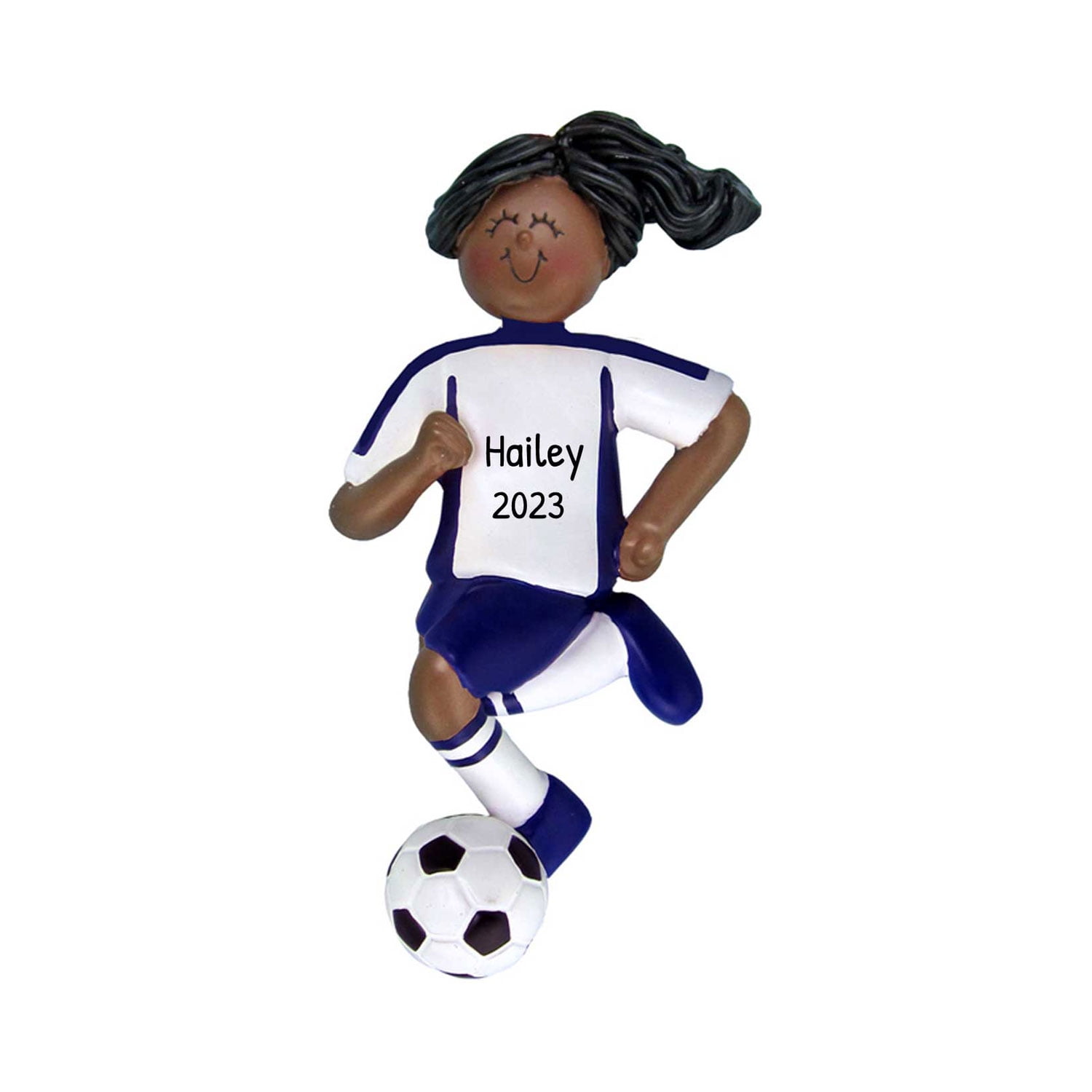 Personalized Soccer Ornament 2024 - African American Girl Soccer Player ...