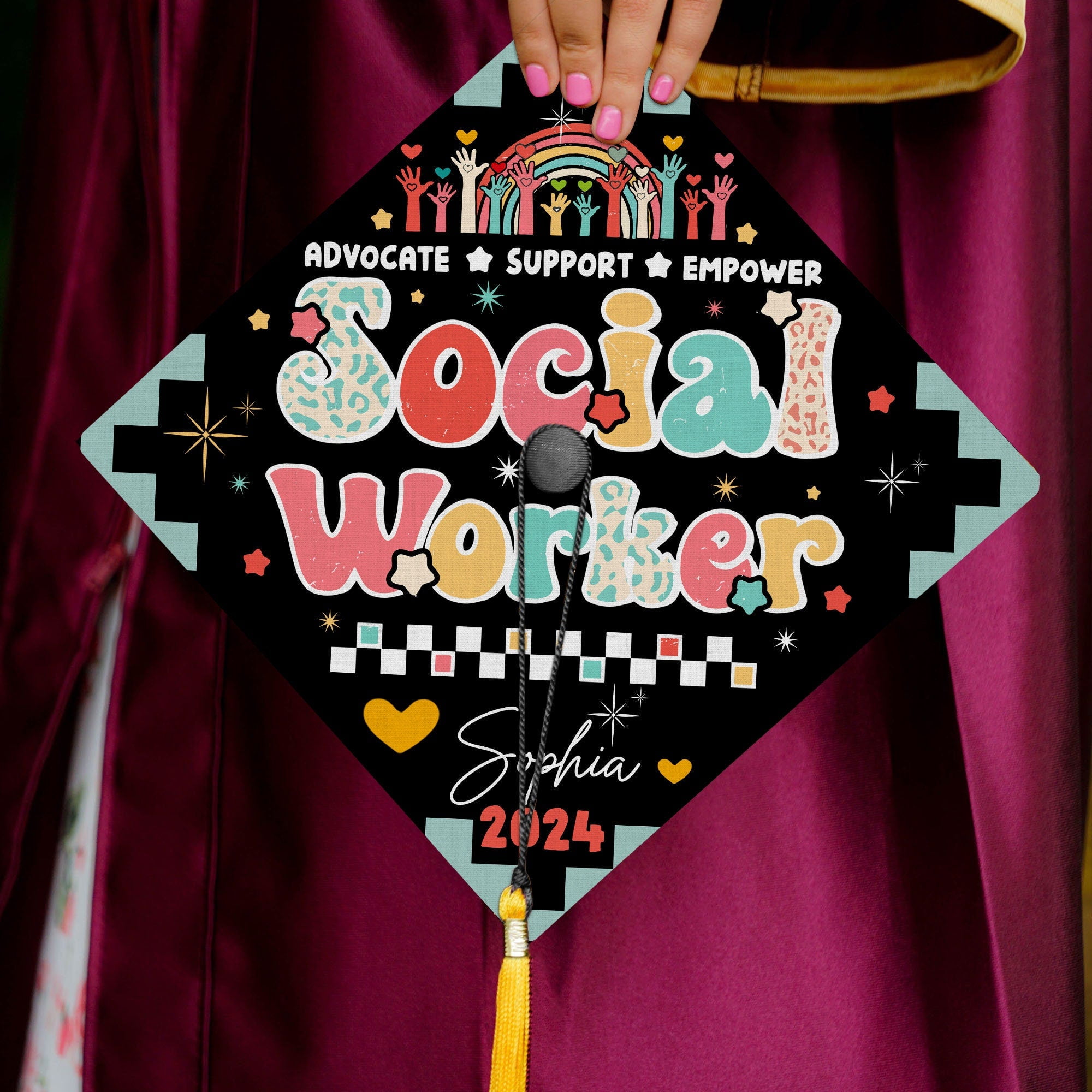 Personalized Social Worker Graduation Cap Topper, MSW Graduation Cap ...