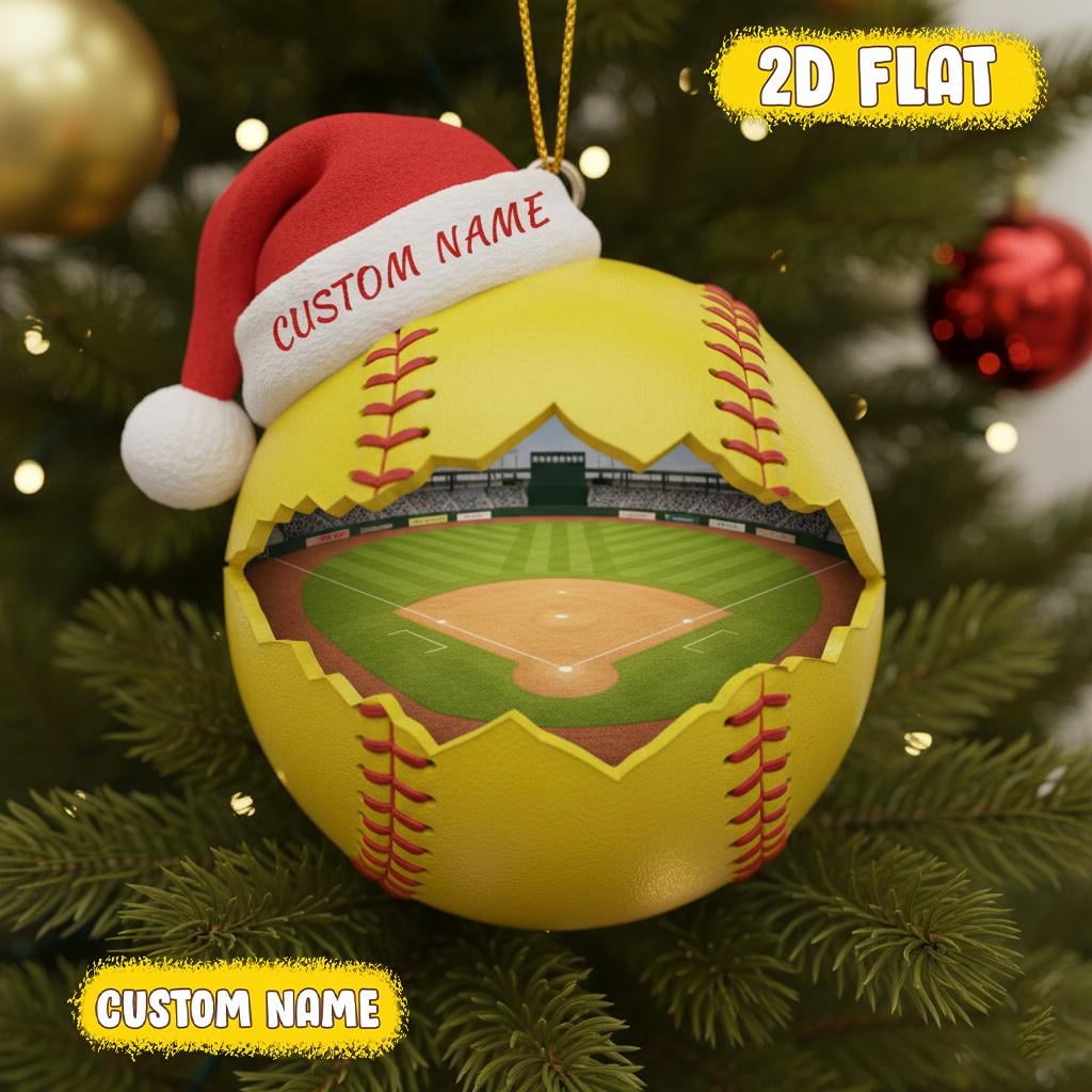 Personalized Softball Ornament with Custom Name, Santa Hat Acrylic Xmas ...