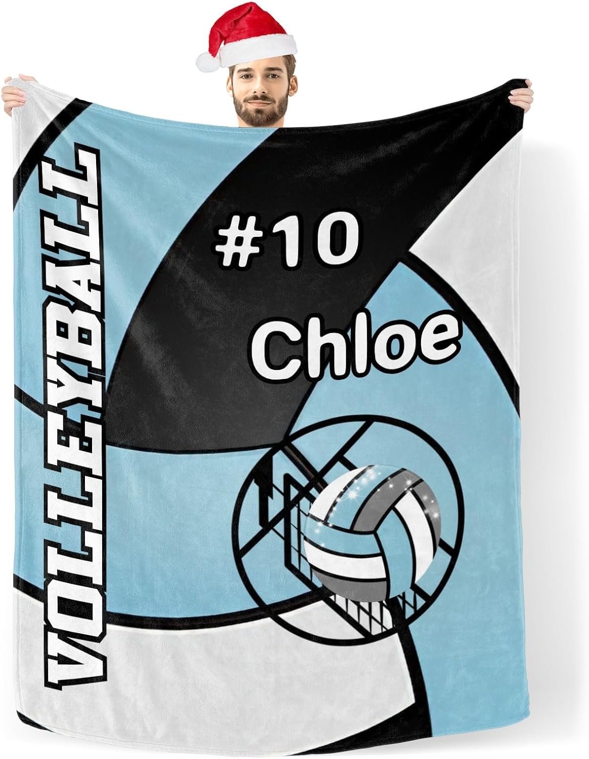 Personalized Sport Ball Volleyball Blue Throw Blanket with Name Custom ...