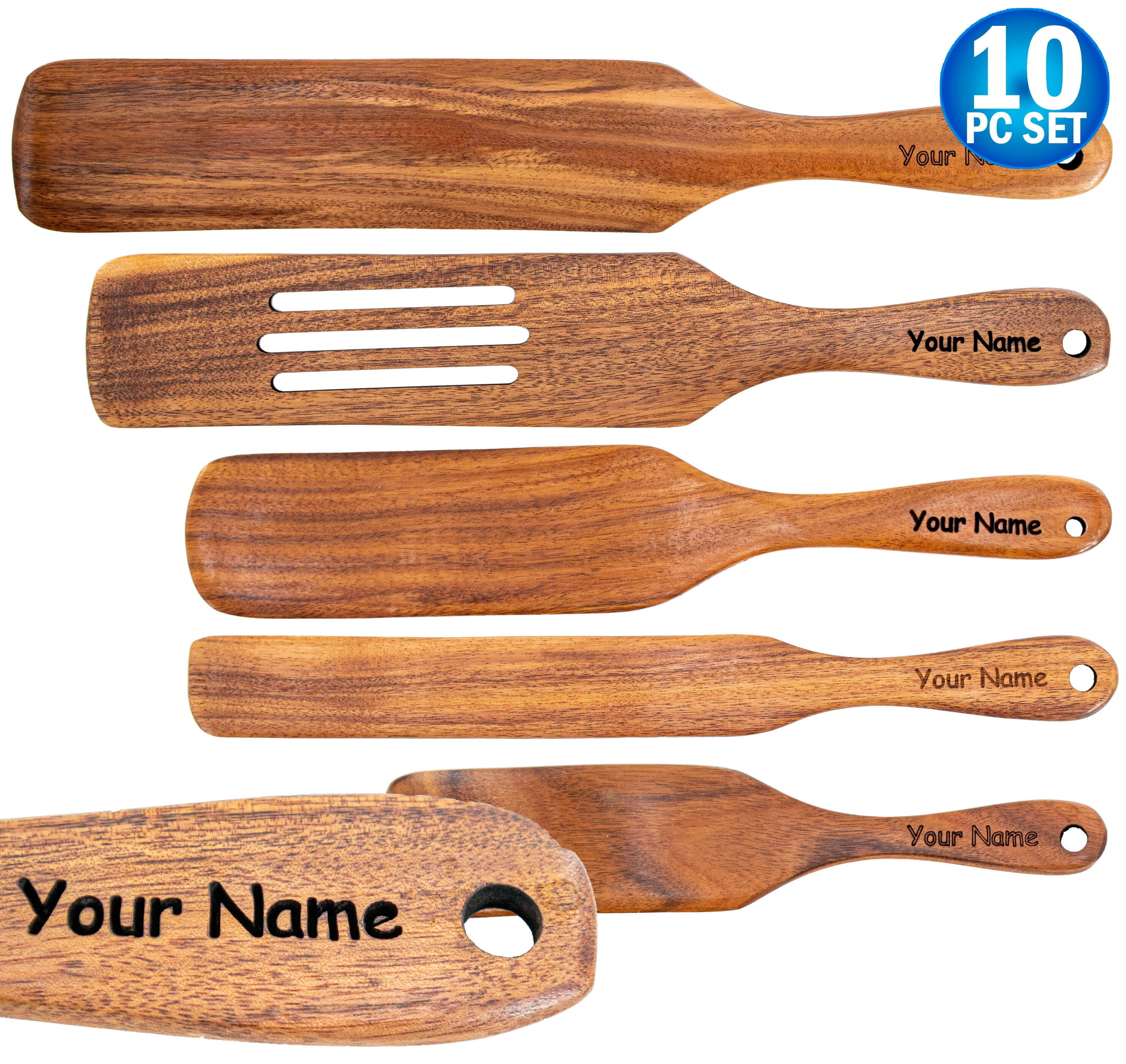 Personalized 10pc Teak Wood Spurtle Set - Multi-Purpose Kitchen ...