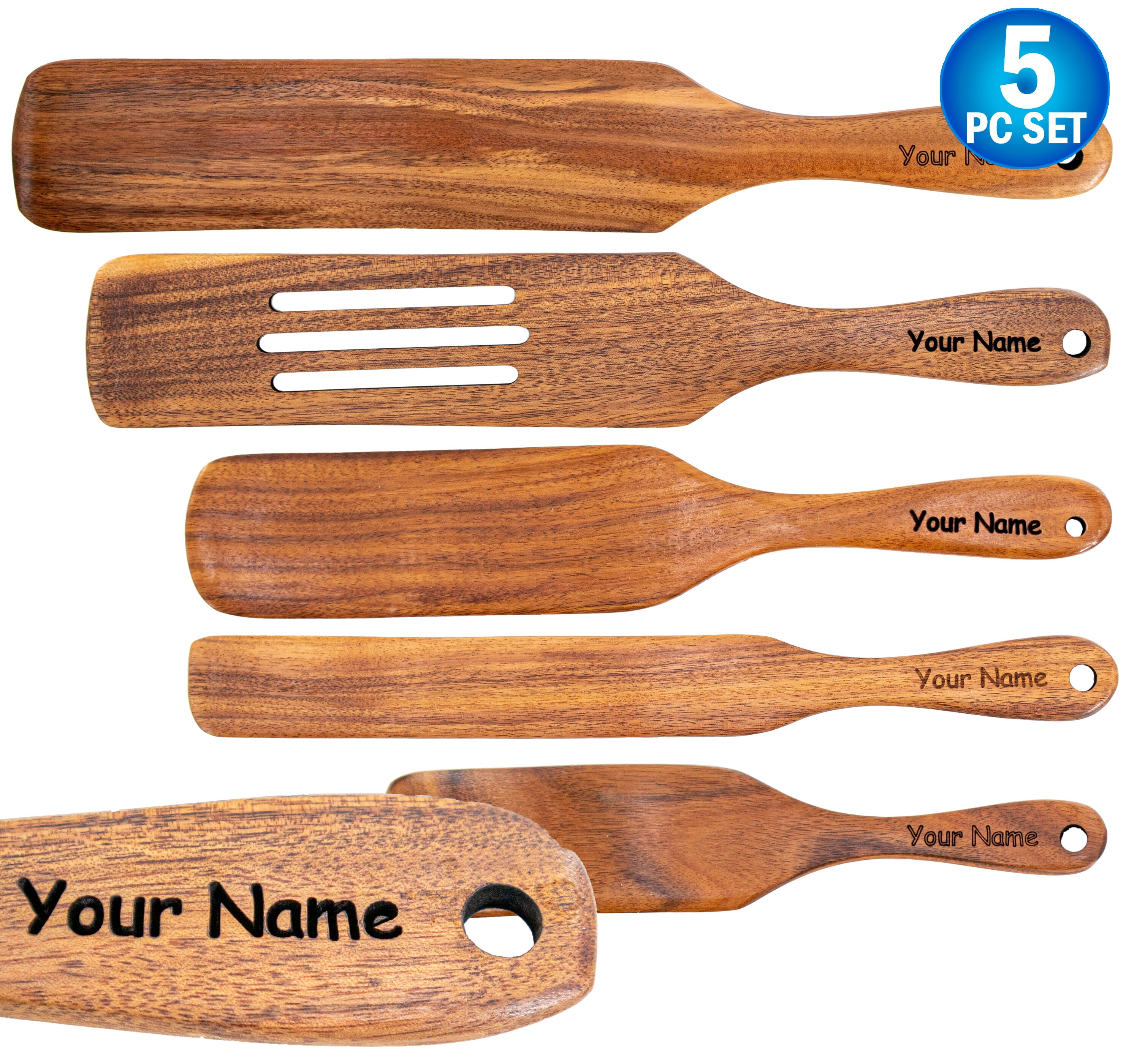 Personalized 5pc Teak Wood Spurtle Set - Engraved Utensils for Cooking ...