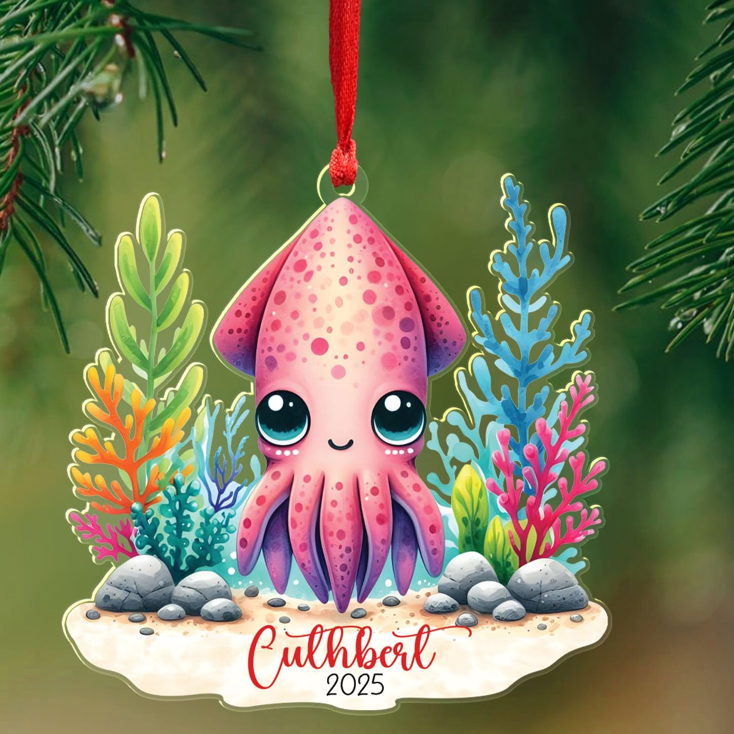 Personalized Squid 2D Flat Shape Acrylic Ornament, Squids Ocean Aquatic ...