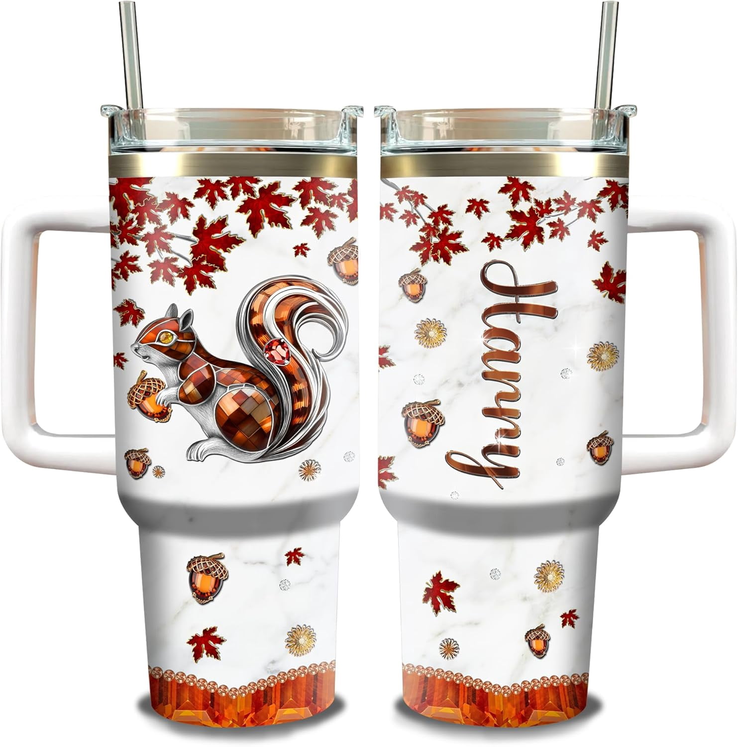 Personalized Squirrel Tumbler 40oz with Handle and Straw Custom Name ...