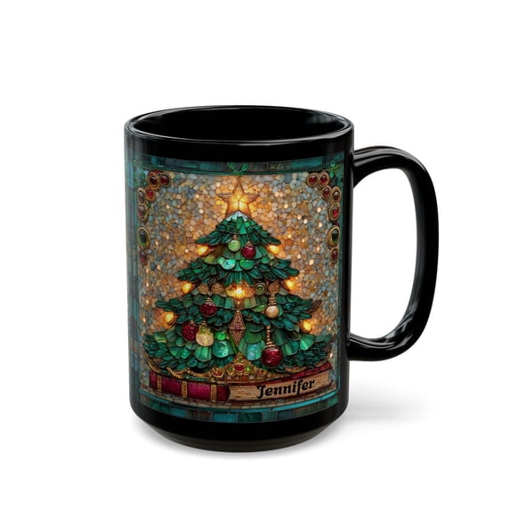 Personalized Stained Glass Christmas Tree Mug Custom Name Book Mug ...