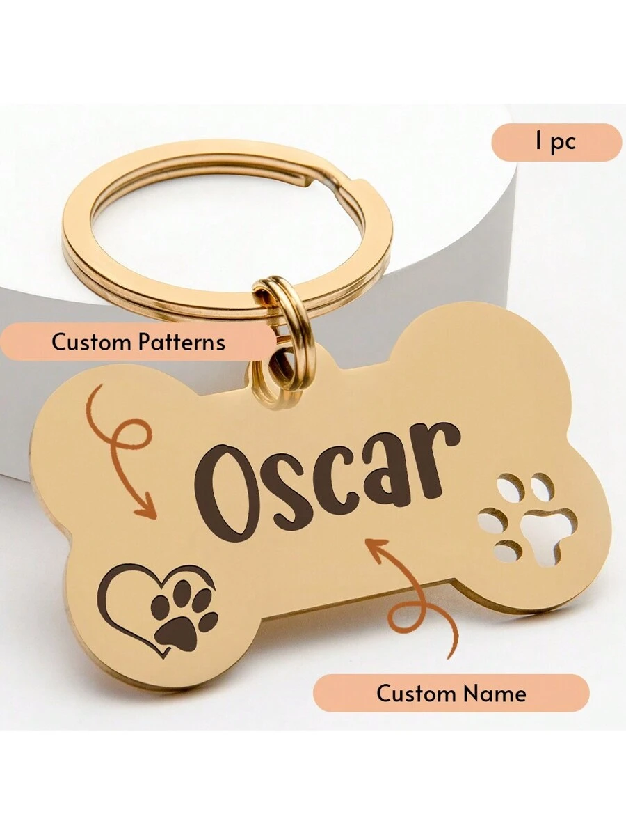 Personalized Stainless Steel Bone Dog Tag, Laser Engraved Custom Pet ...