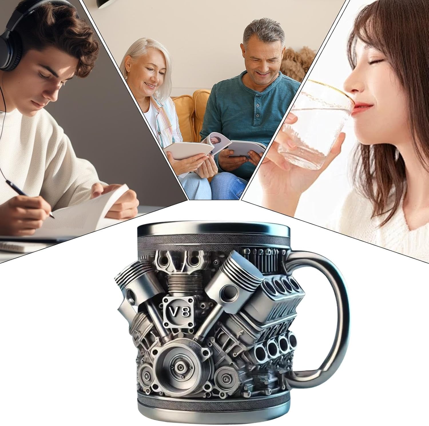 Personalized Stainless Steel Mug, V8 & V6 Engine Design, V8 Engines Stainless Steel Cup, Durable ...
