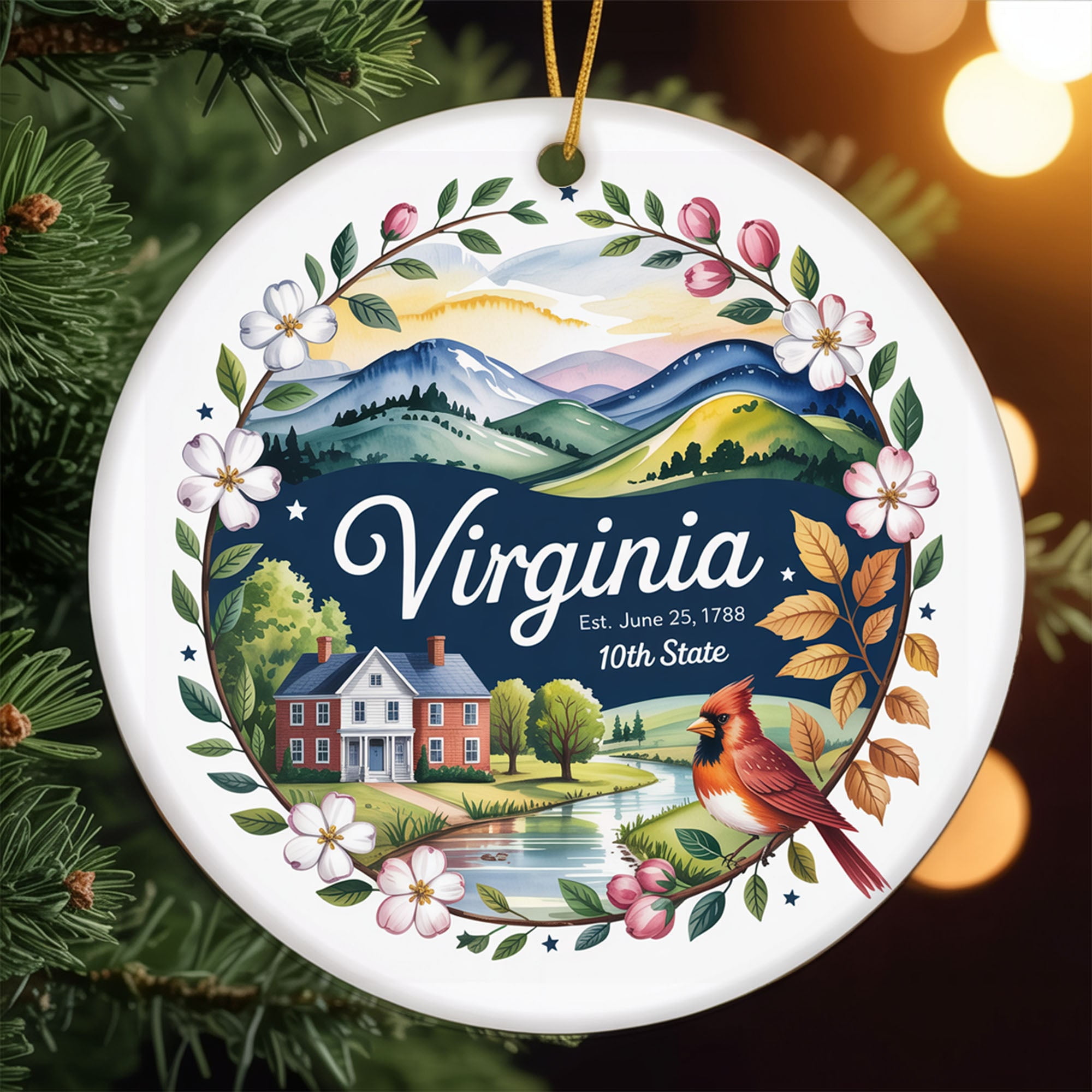 Personalized State Ornament, Ceramic Christmas Decoration with Name ...