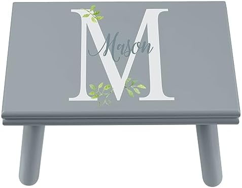 Personalized Step Stool- Name and Initial - Wood - Leaf Design- Gray ...
