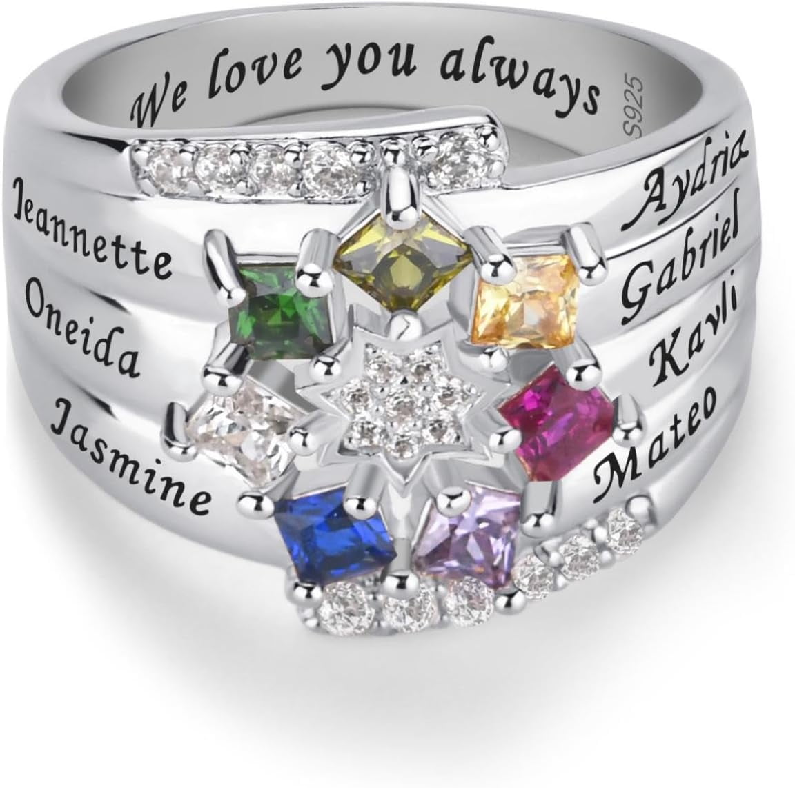 Personalized Sterling Silver Mothers Ring with 1-9 Birthstones for Mom ...