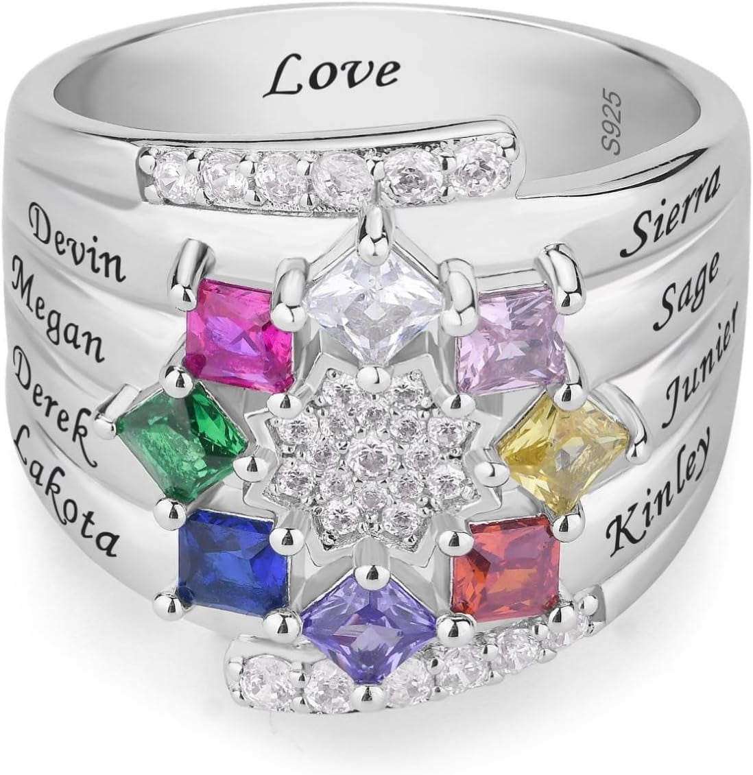 Personalized Sterling Silver Mothers Ring with 1-9 Birthstones for Mom ...