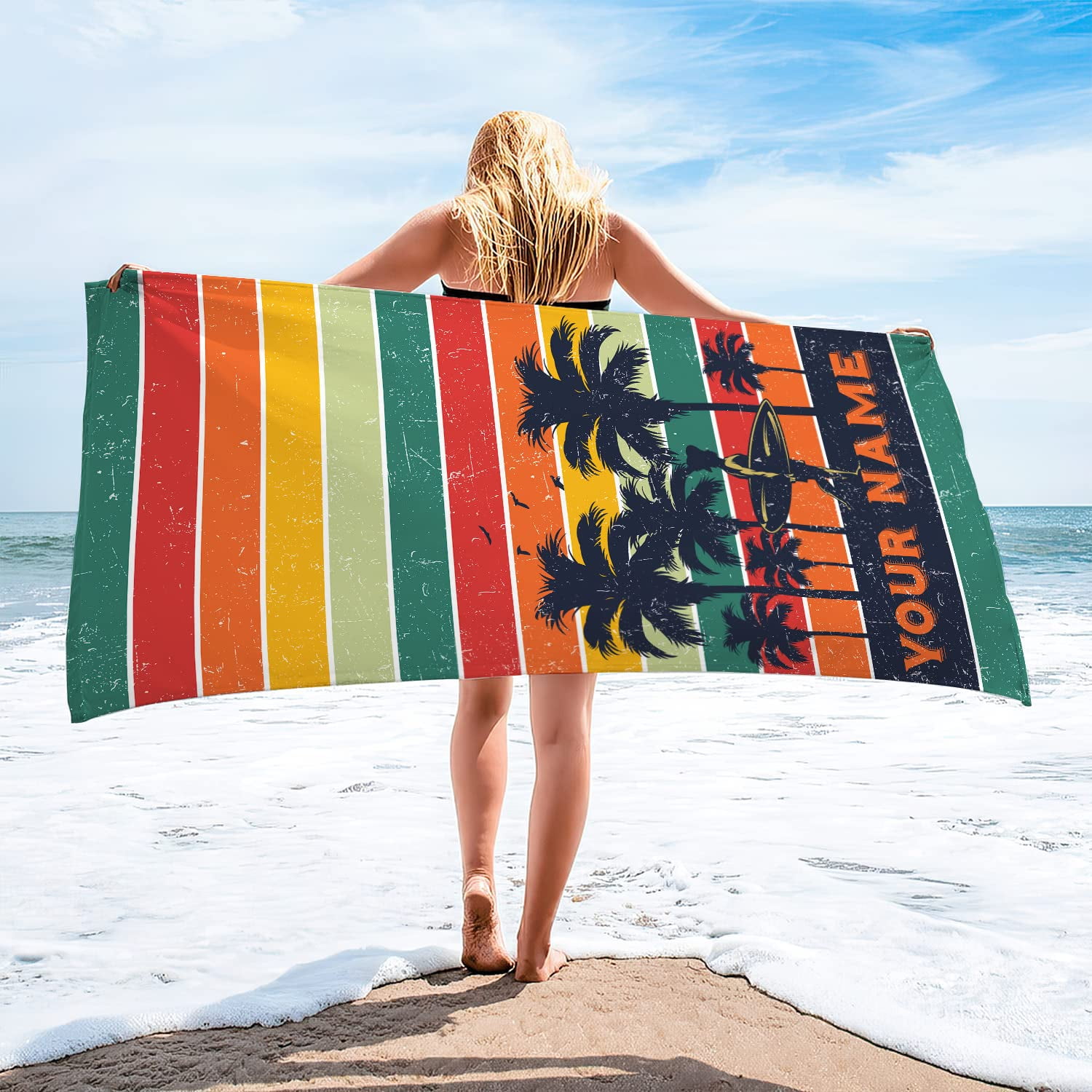 Personalized Striped Beach Towels for Kids Adults Hawaiian Custom Beach ...