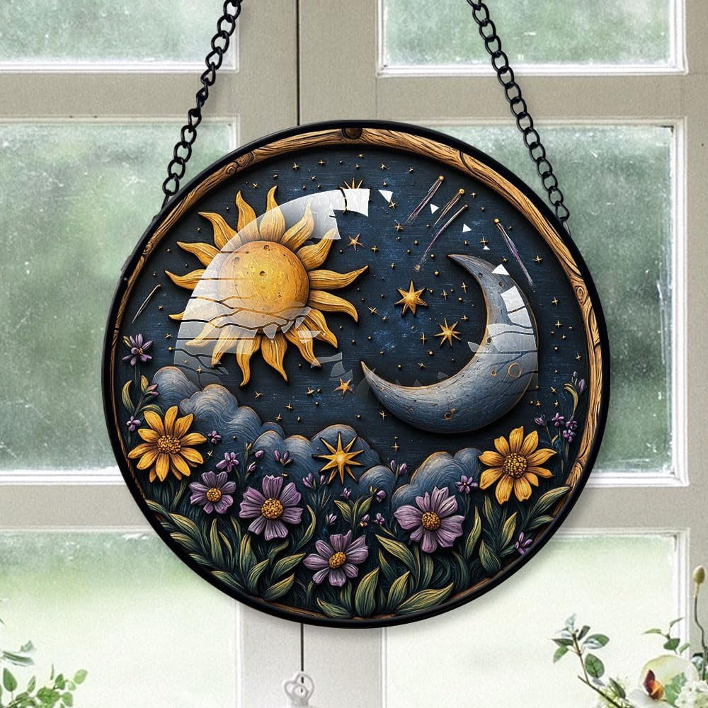 Personalized Sun and Moon Stained Glass Suncatcher Artistic Window ...