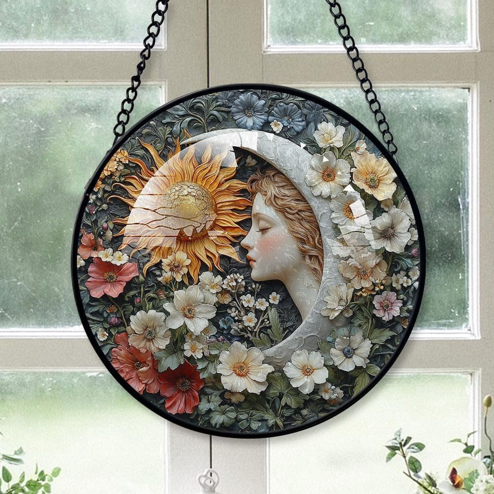 Personalized Sun Moon Suncatcher Stained Glass, Sun Moon Originally ...